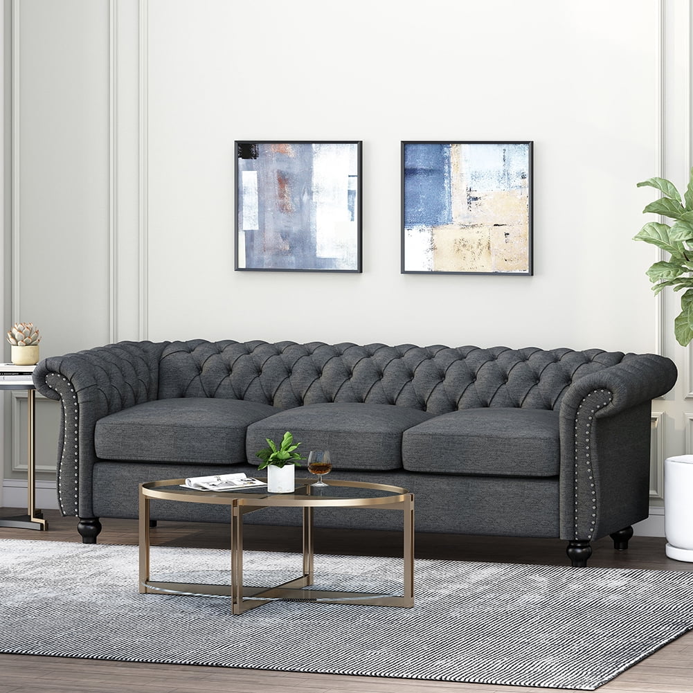 Chesterfield Sofa, Vintage Couch With Button Tufting, Nailhead Accents ...