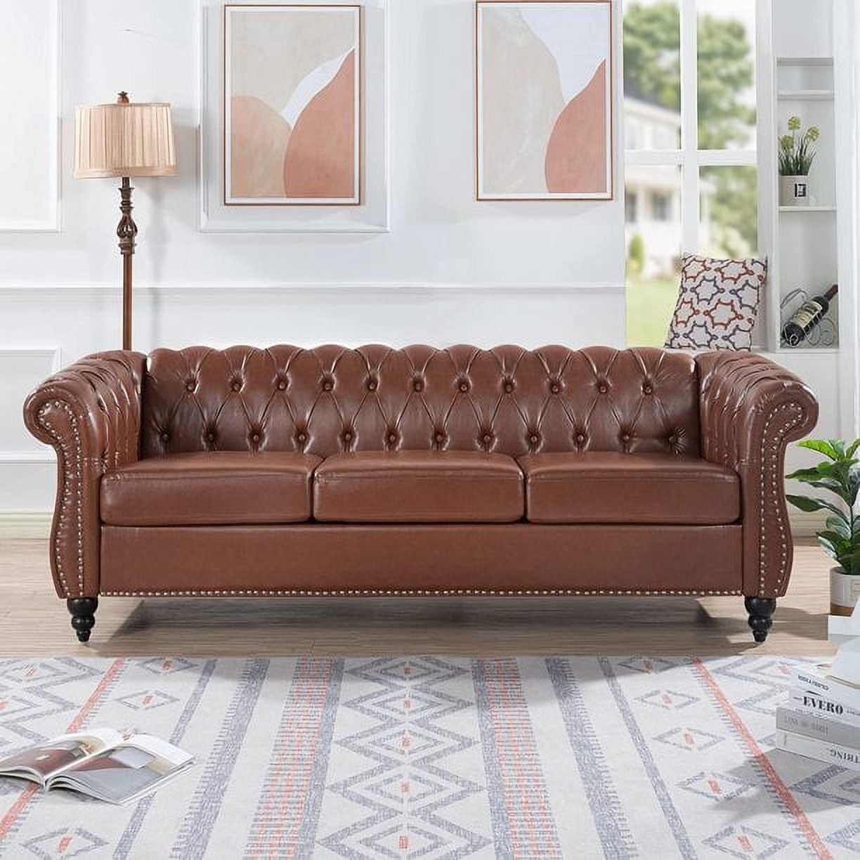 Chesterfield Sofas for Living Room, Rolled Arm 3-Seater Leather 84 ...