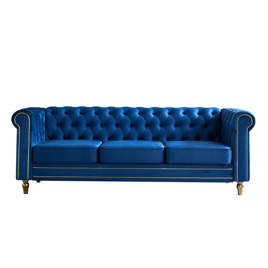 Chesterfield Velvet Sofa, Button Tufted Velvet Couches with Golden ...
