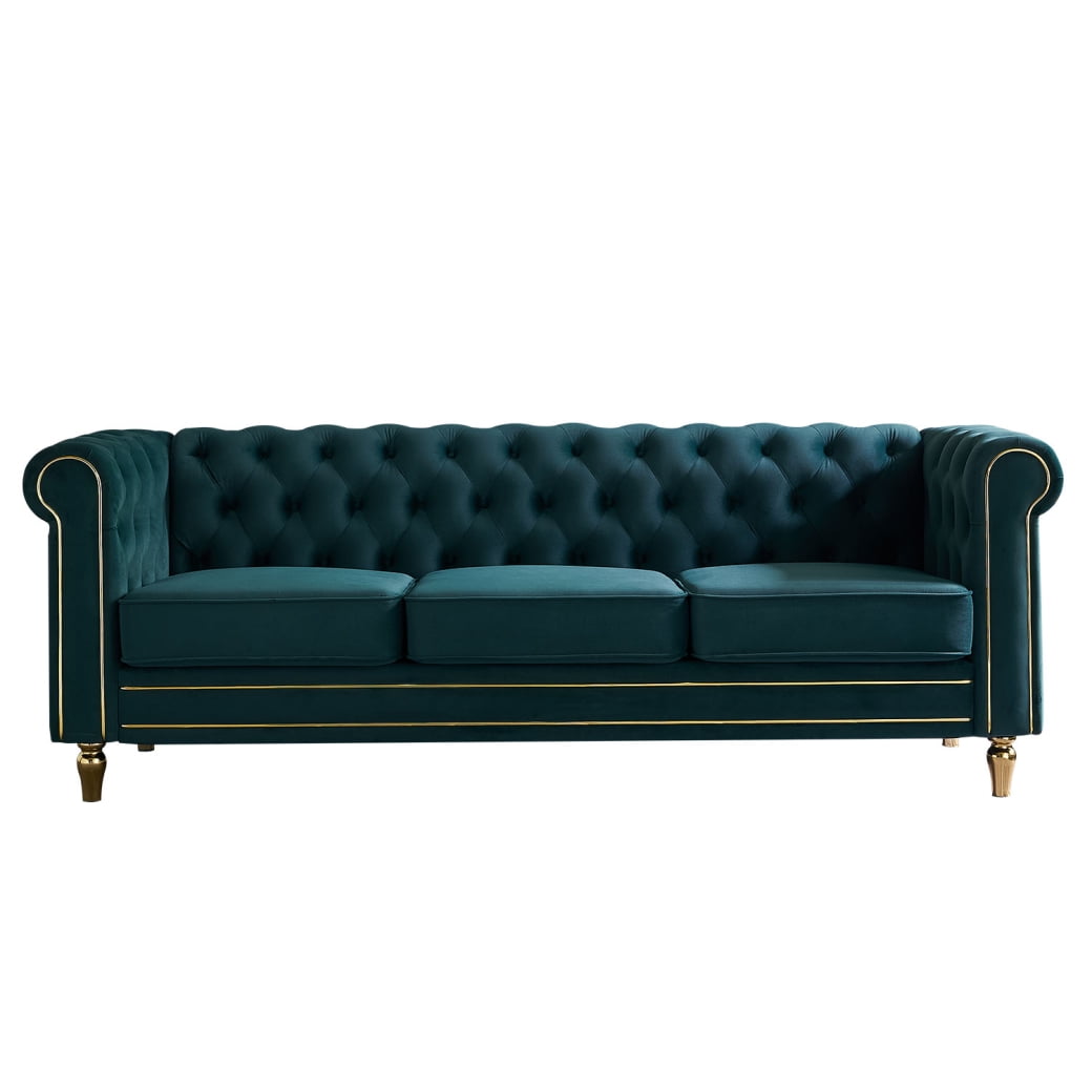 Chesterfield Velvet Sofa, Button Tufted Velvet Couches with Golden ...