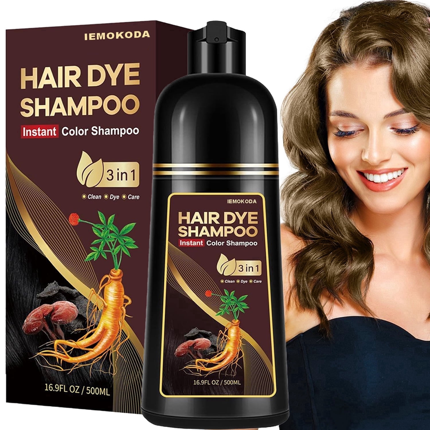 Chestnut Brown 3-in-1 Hair Dye Shampoo, Natural Hair Color Shampoo for ...