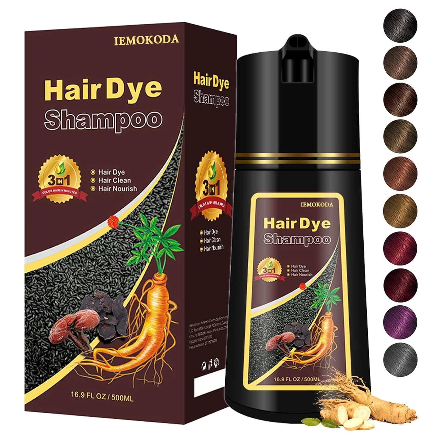 Chestnut Brown Hair Dye Shampoo 3 in 1, Instant Color Shampoo Hair Dye ...