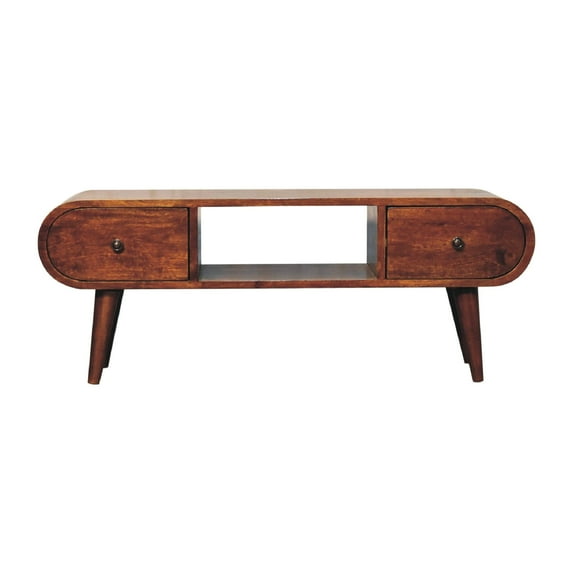 Chestnut Finished Circular Solid Wood TV Unit, 2 Drawers & Nordic Legs ...