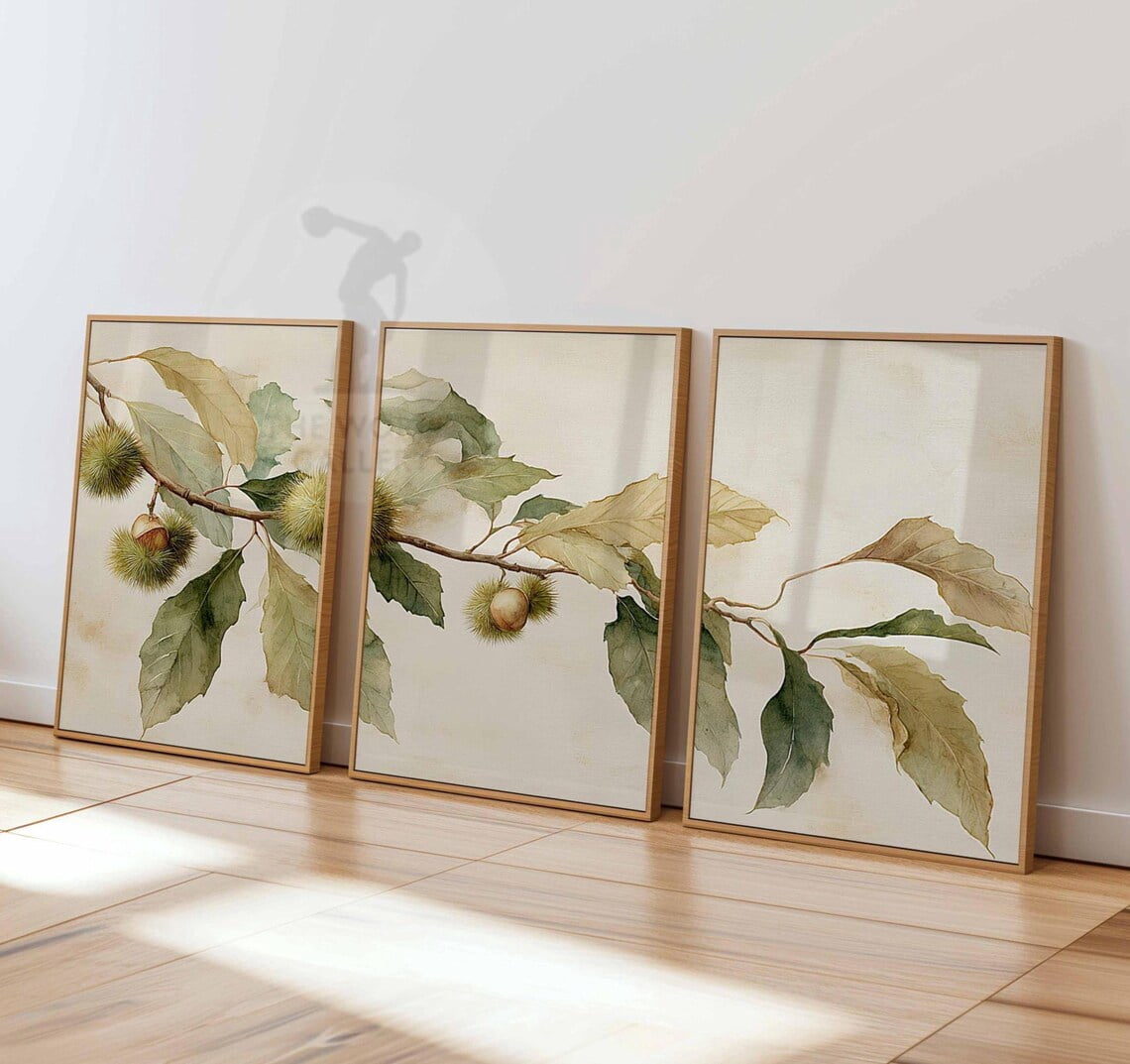 Chestnut Tree Botanical Leaf Artwork Vintage Home Decor Art Set 3 ...