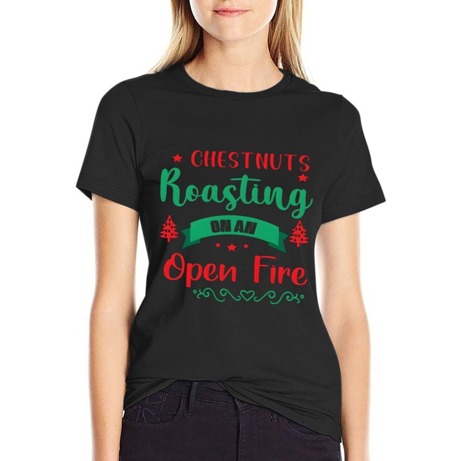 Chestnuts Roasting On An Open Fire Women’s Short Sleeve Cotton T-Shirt ...