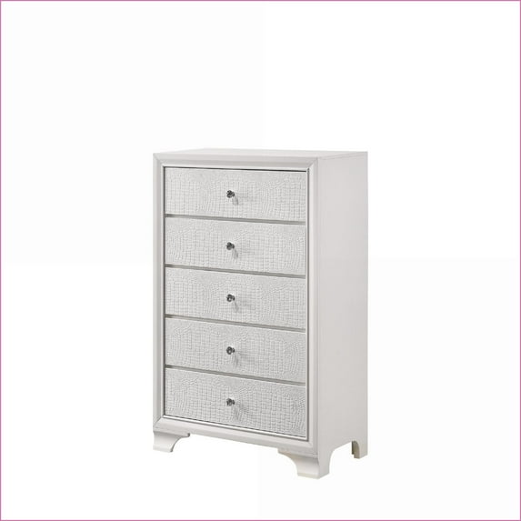 Chests, Modern Glam White Frost 5-Drawer Wooden Chest with Embossed ...