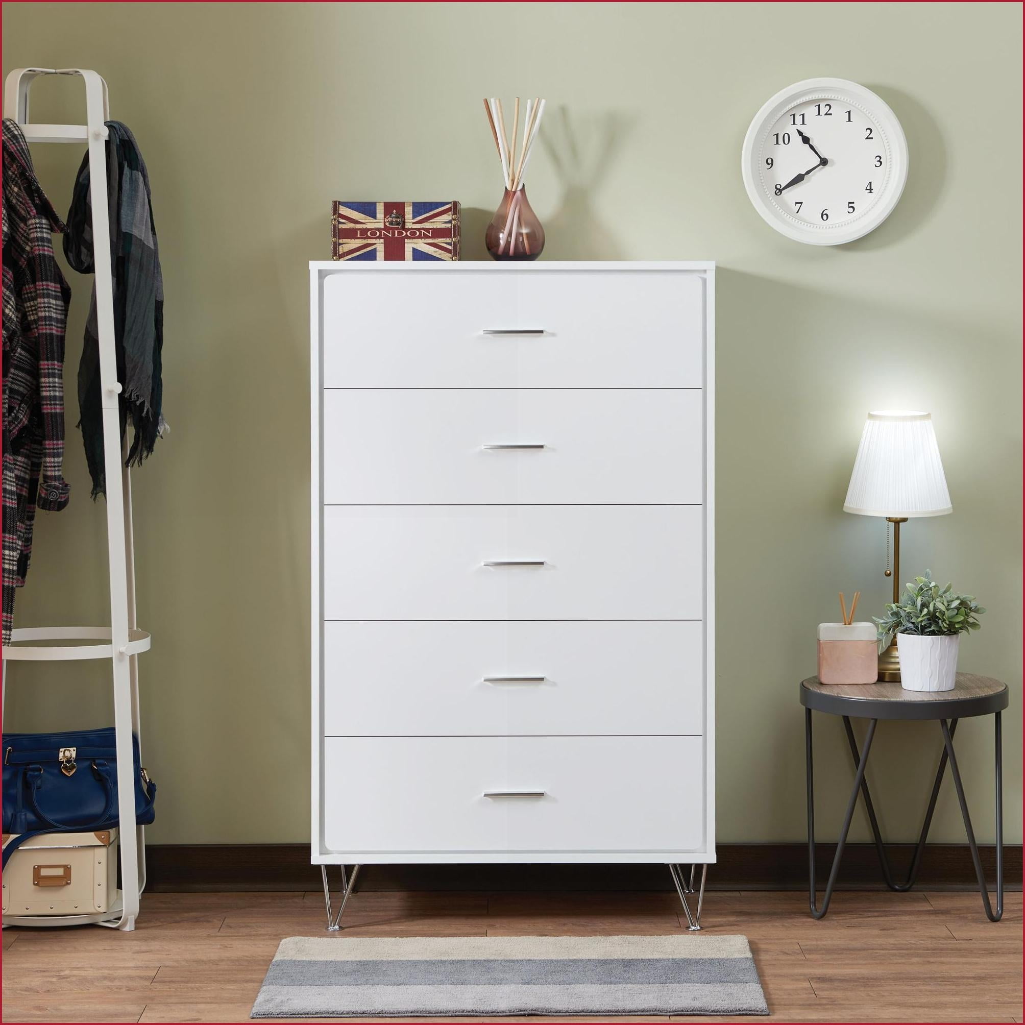 Chests | Modern White 5-Drawer Chest with Chrome Legs & Smooth Glides ...