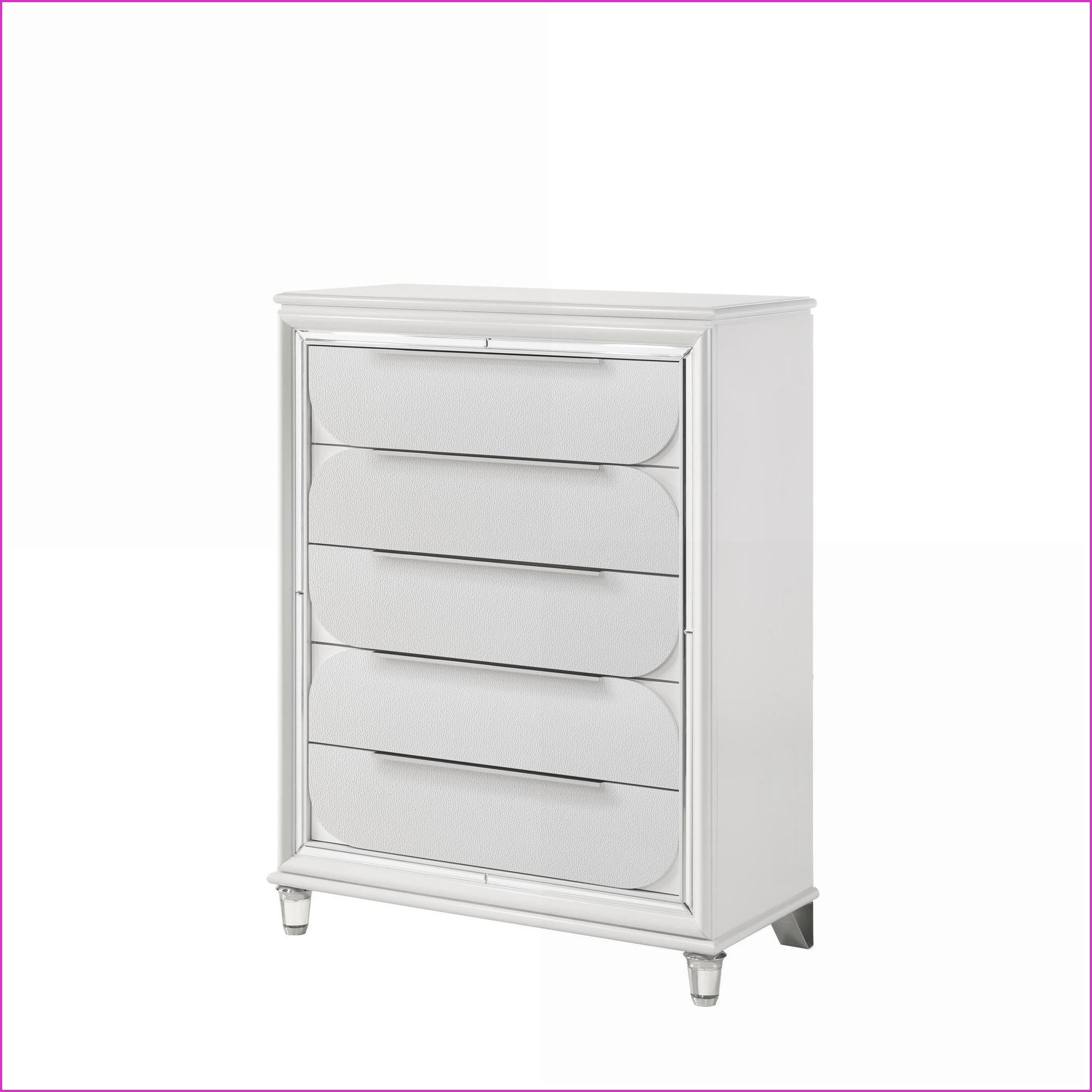 Chests, Tarian Pearl White Modern 5-Drawer Chest with Acrylic Crystal ...
