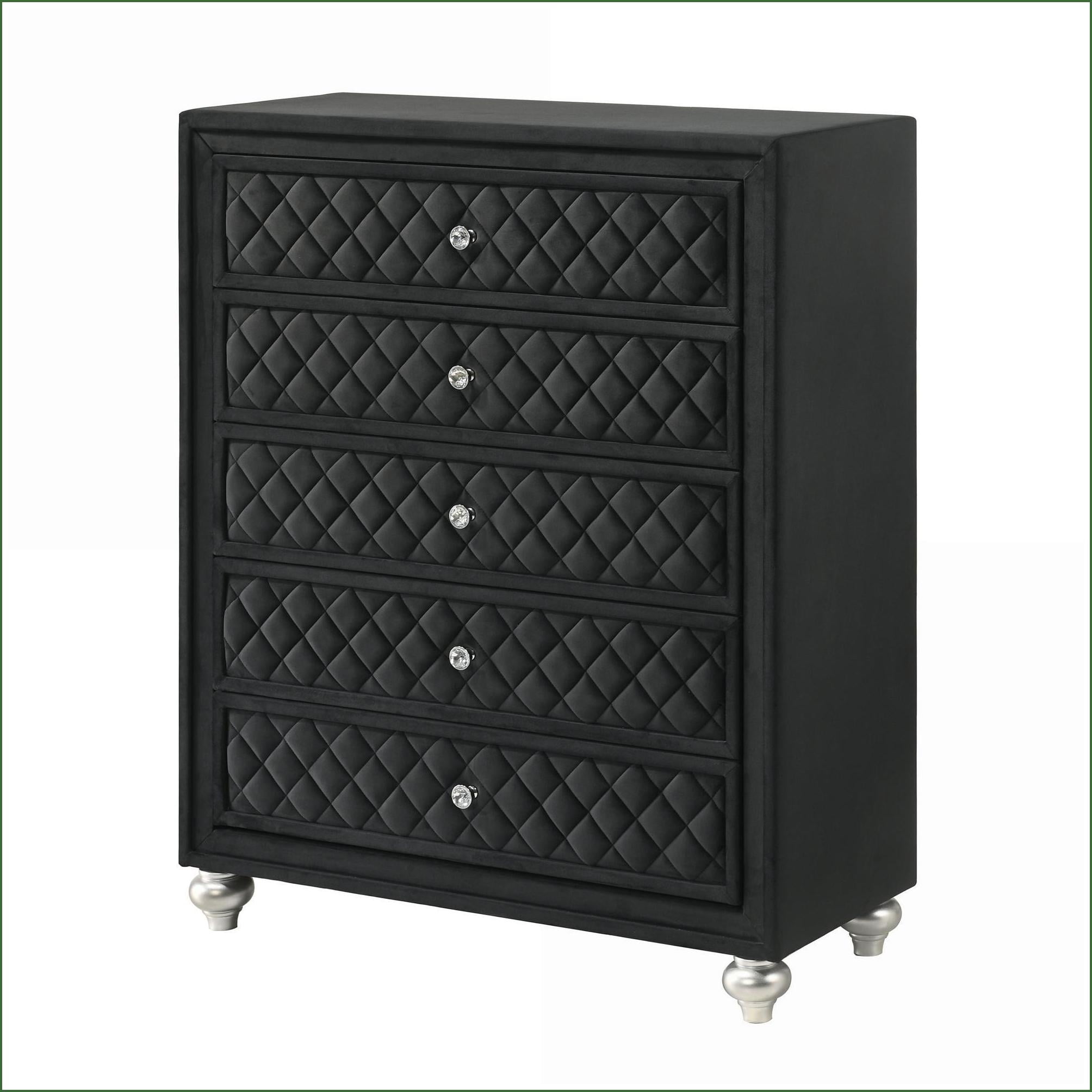 Chests Traditional Glam 5-Drawer Velvet Tufted Fronts Faux Crystal ...