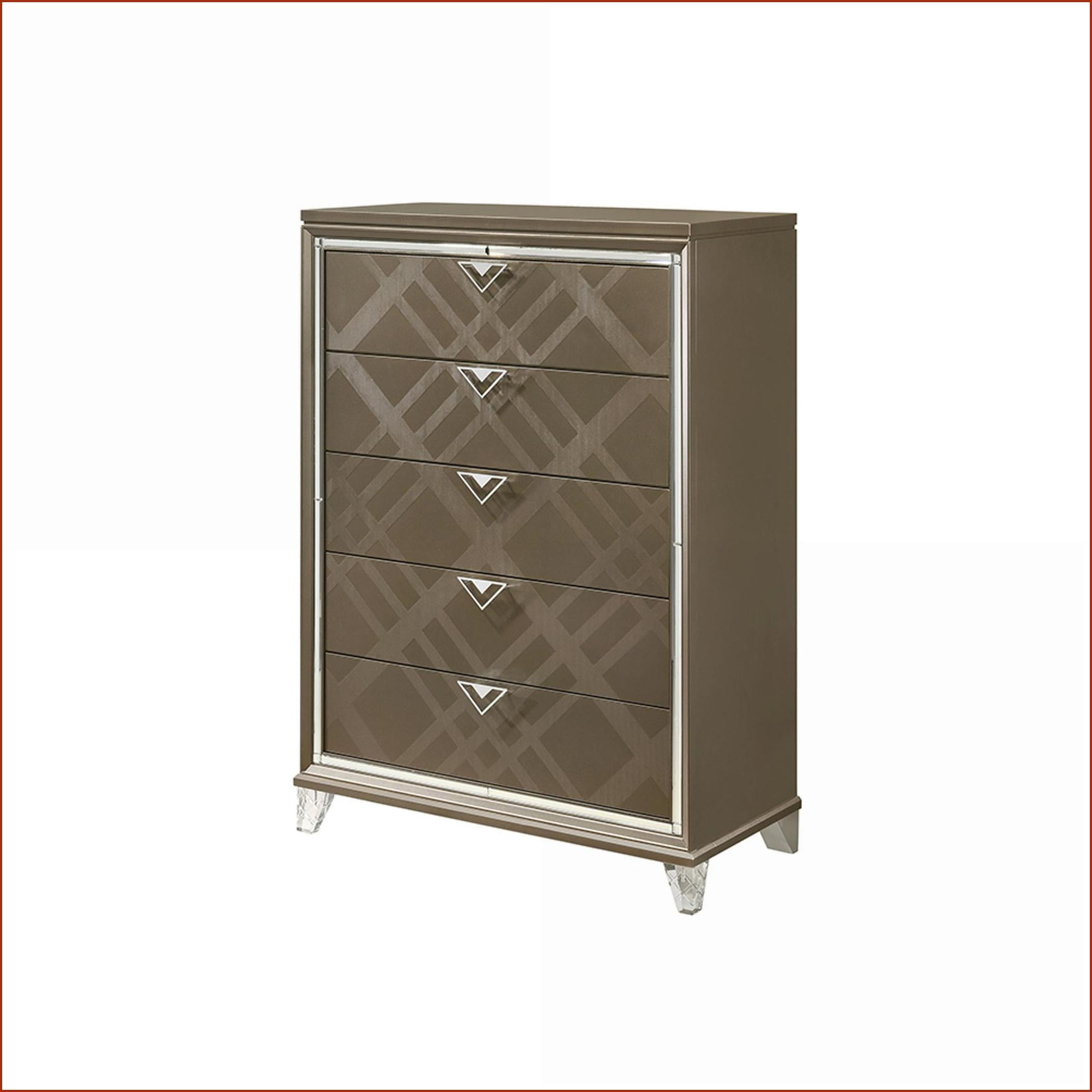 Chests & Wardrobes, 5-Drawer Contemporary Dark Champagne Chest with ...