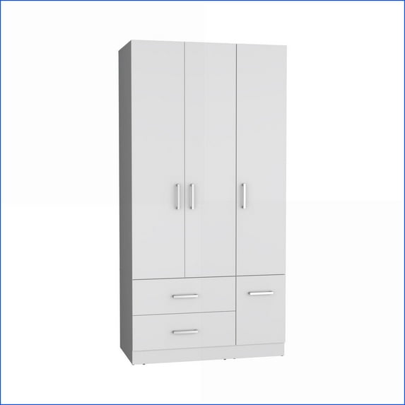 Chests & Wardrobes 71" White 3-Door Wardrobe with Hanging Rod, 2 ...