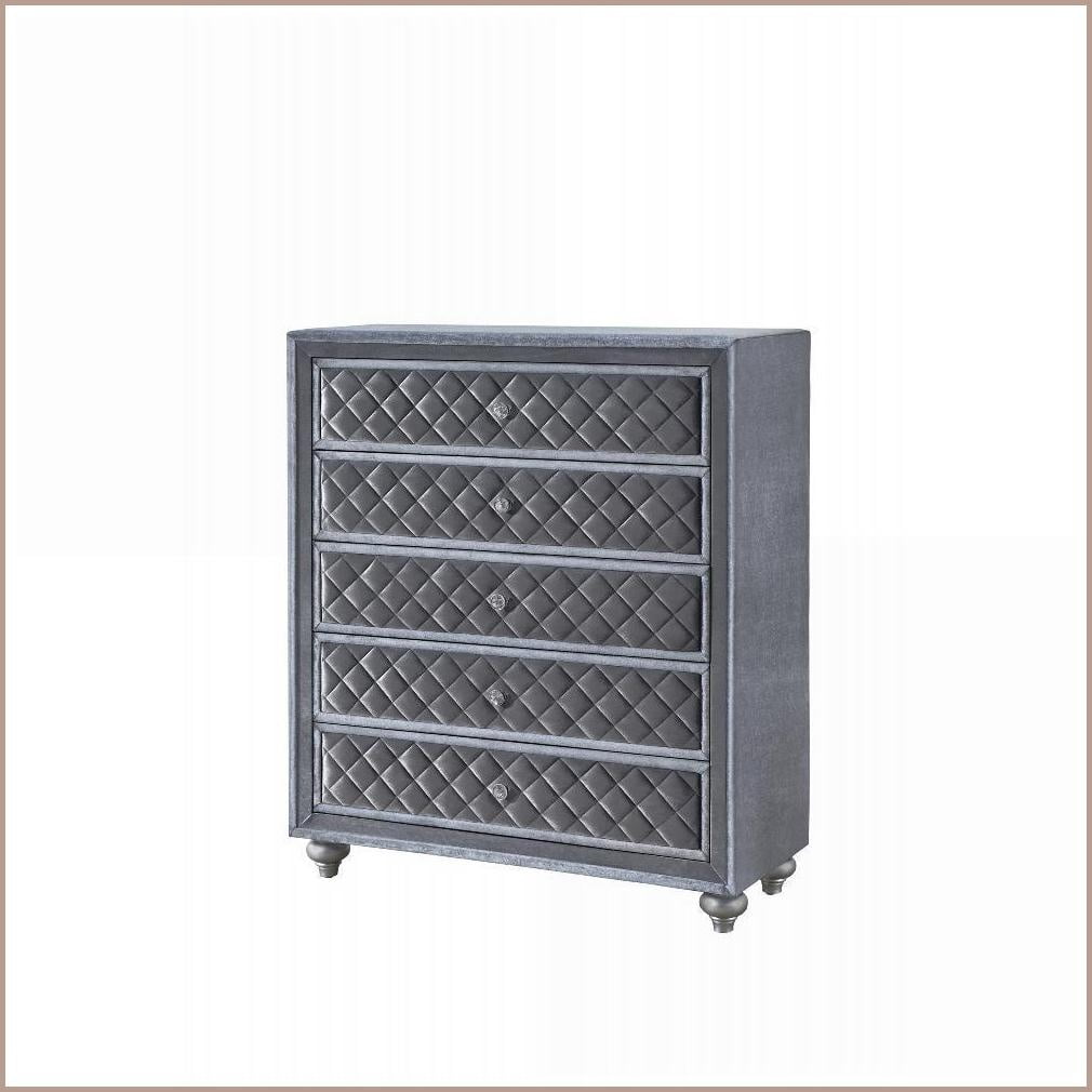 Chests & Wardrobes, Glam 5-Drawer Chest with Velvet Tufted Fronts ...