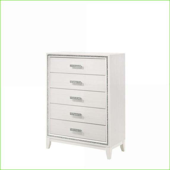 Chests & Wardrobes | Haiden Modern White 5-Drawer Chest with Silver ...