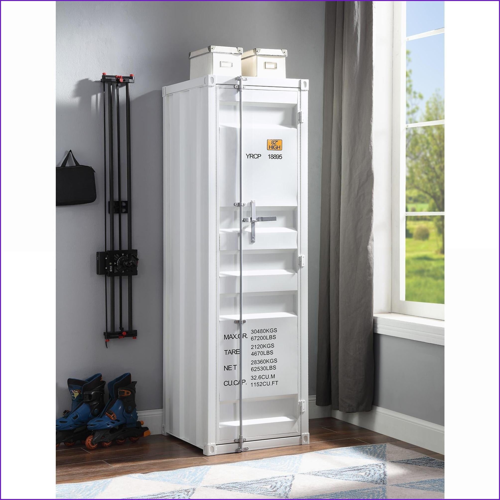 Chests & Wardrobes | Industrial White Metal Wardrobe with Hanging Rod ...