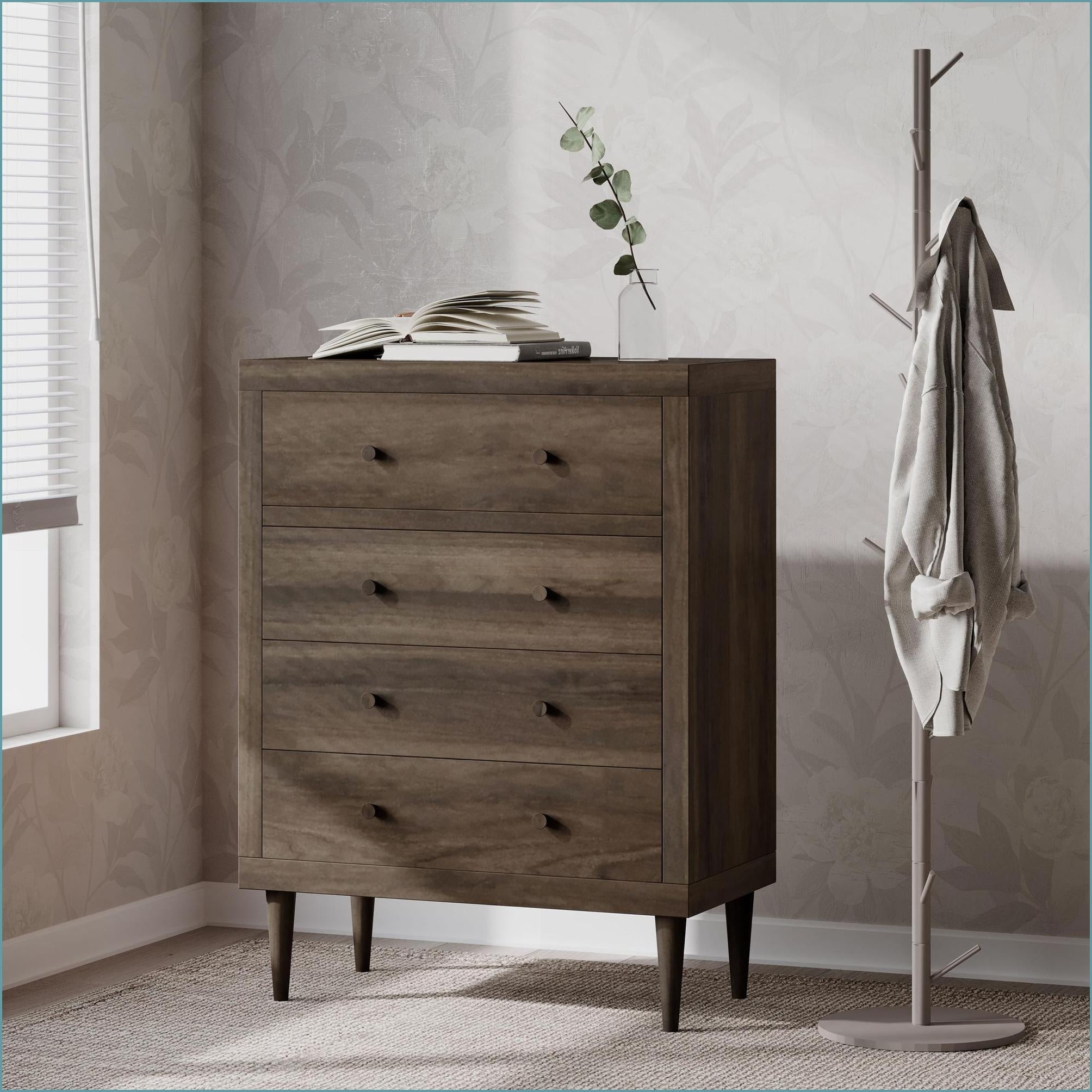 Chests & Wardrobes, Mid-Century Modern 4-Drawer Chest | Walnut | MDF ...