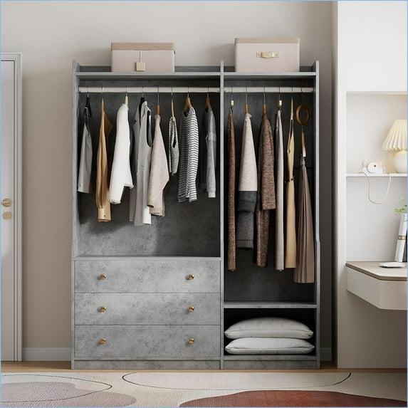 Chests & Wardrobes Modern Open Wardrobe with Hanging Rods | 5 Shelves ...