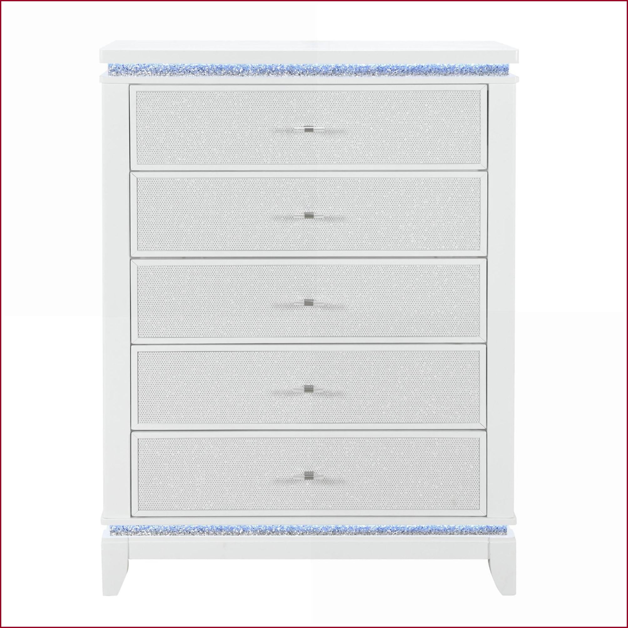 Chests & Wardrobes | Modern White Chest with 5 Glitter Drawers & LED ...