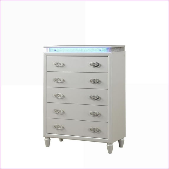 Chests & Wardrobes | Perla 5 Drawer LED Chest, Milky White Wood | White ...