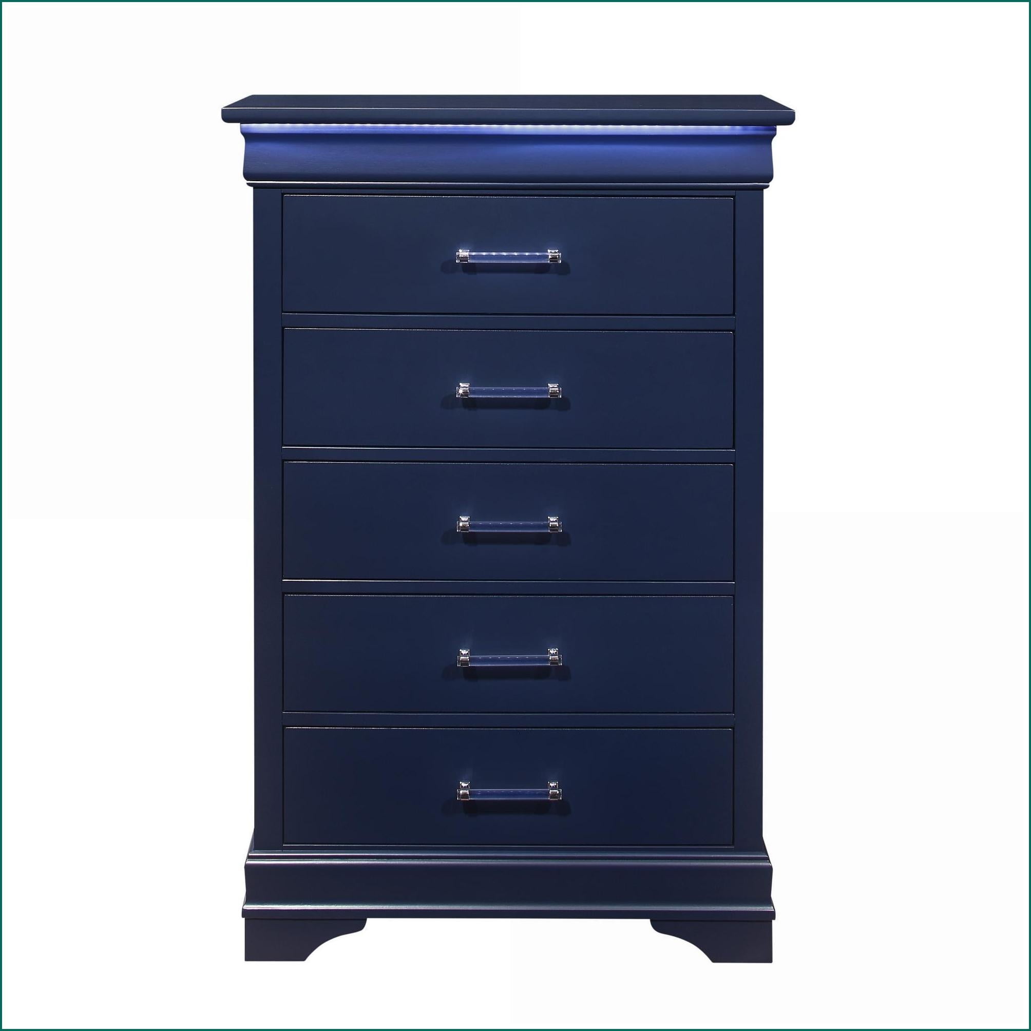 Chests & Wardrobes | Transitional 5-Drawer Chest with LED | Blue ...