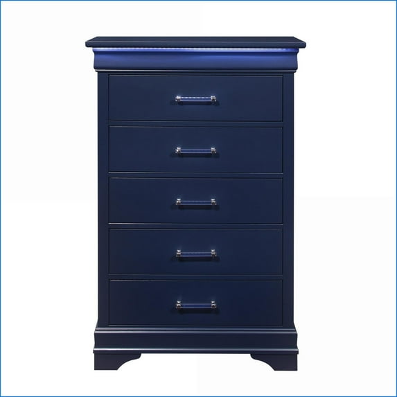 Chests & Wardrobes | Transitional 5-Drawer Chest with LED | Blue ...