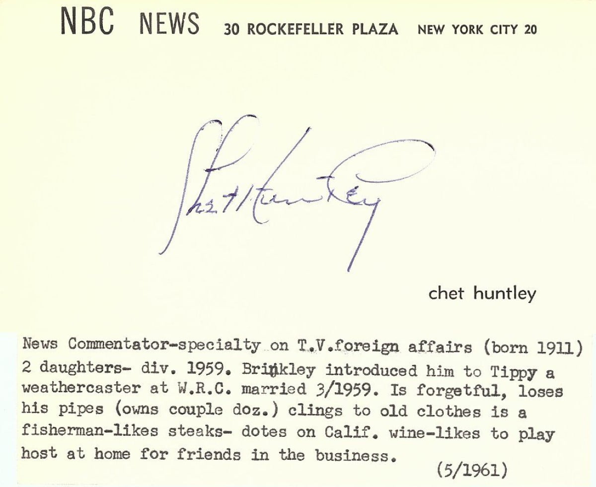 Chet Huntley Signed Autographed Cut Signature NBC News Anchor JSA ...