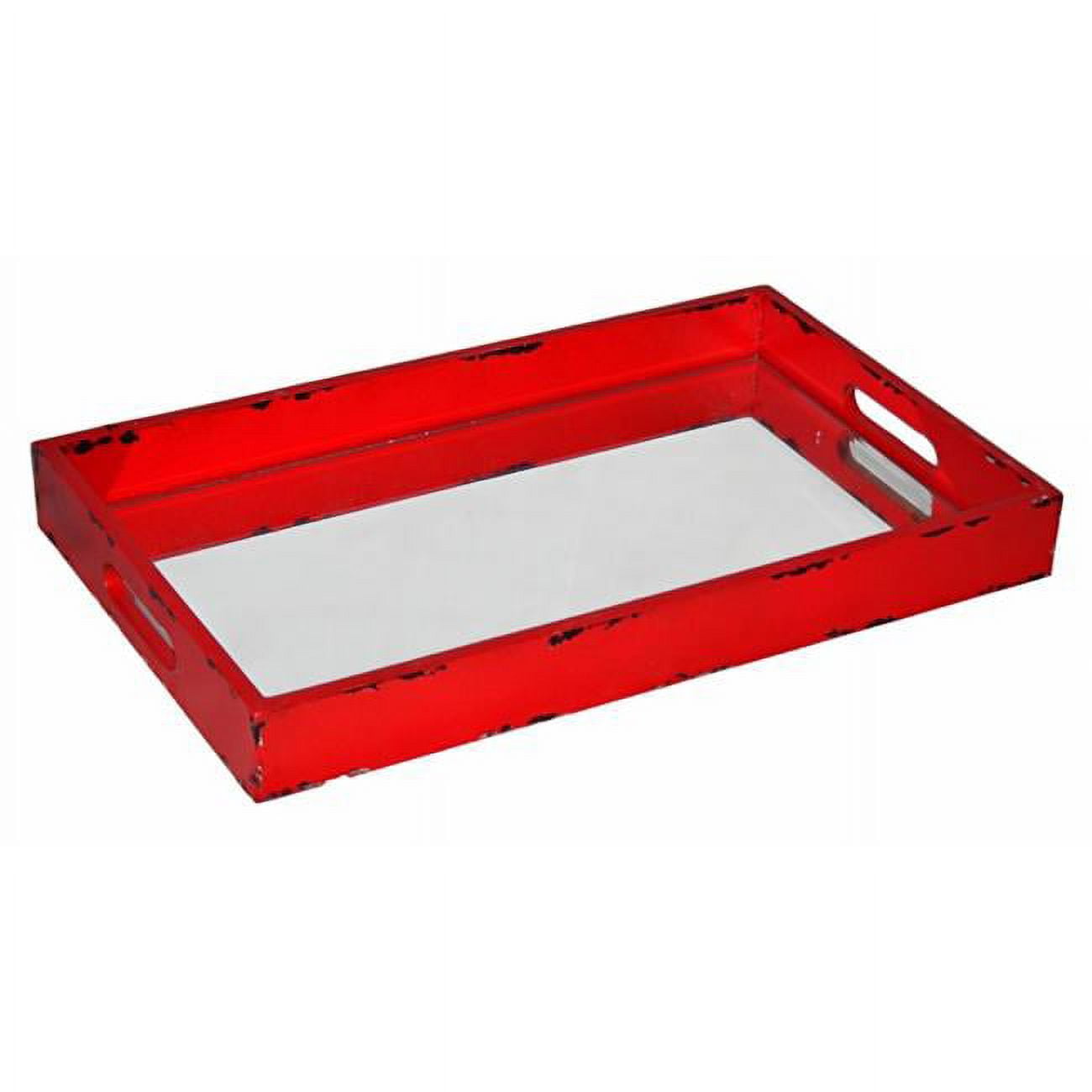 Cheung's Red distressed Wooden Tray with Bevelled Mirror - Walmart.com