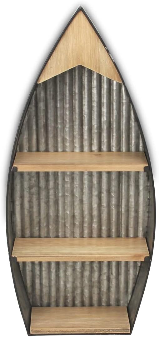 Cheung's Ribbed Metal Wall Hanging Boat with Wood Shelves Decorative ...