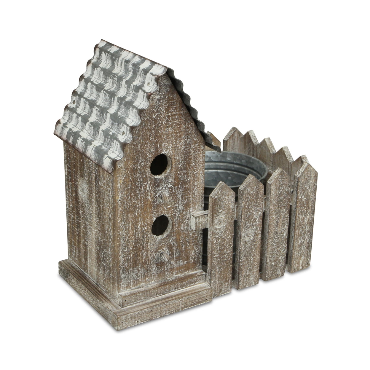Cheungs 2 Story Bird House With Galvanized Pot In Yard - Large ...