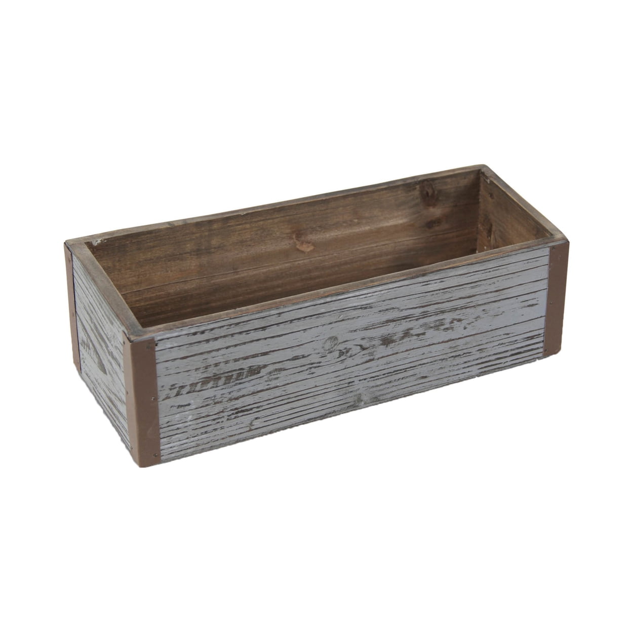 Cheungs 4911-12GW Gray Wash Wooden Rectangular Planter with Metal ...