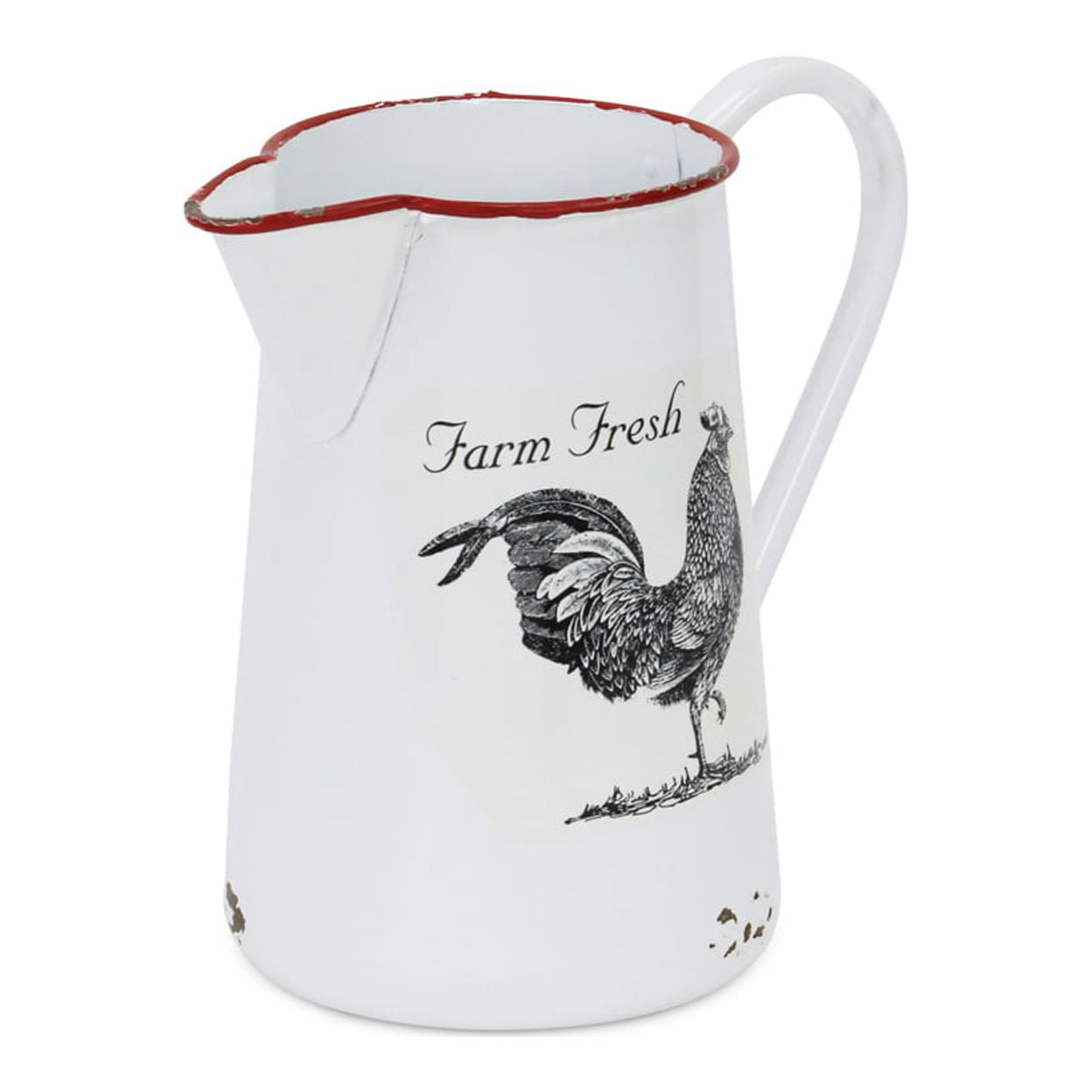 Cheungs 5021 White Lacquered Metal Pitcher Decor with Chicken Decal ...