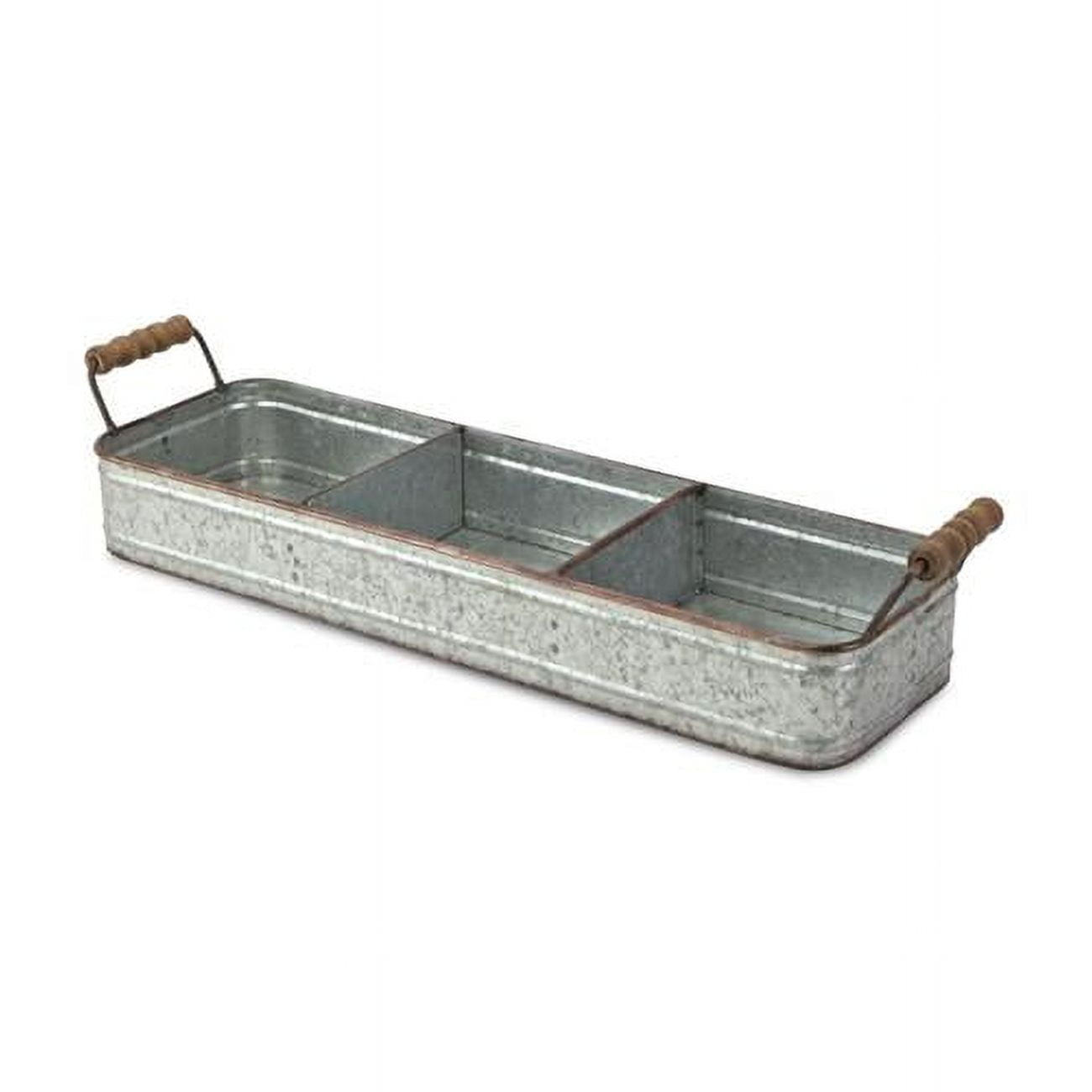 Cheungs 5127 3 Compartment Galvanized Metal Caddy with Wood Grip Handle ...