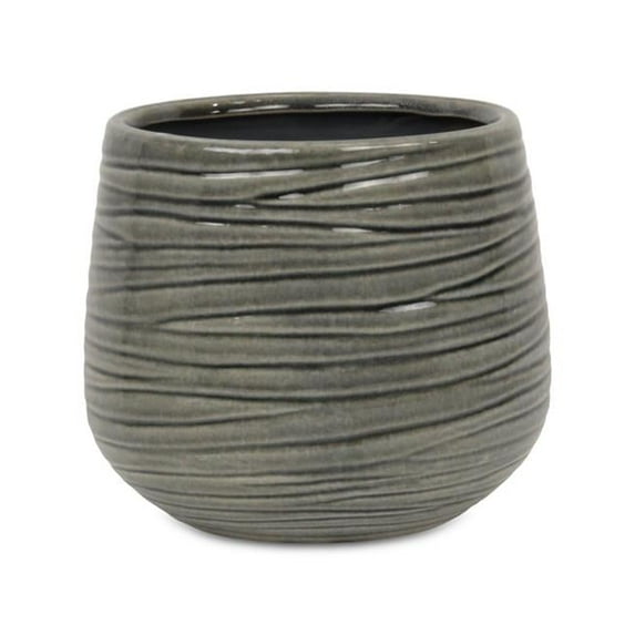 Cheungs 5924GR Fairloam Round Curved Wave Lined Pattern Ceramic Pot, Gray - Extra Large ...