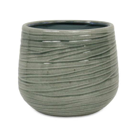 Cheungs Fairloam Round Curved Wave Lined Pattern Ceramic Pot - Green X ...