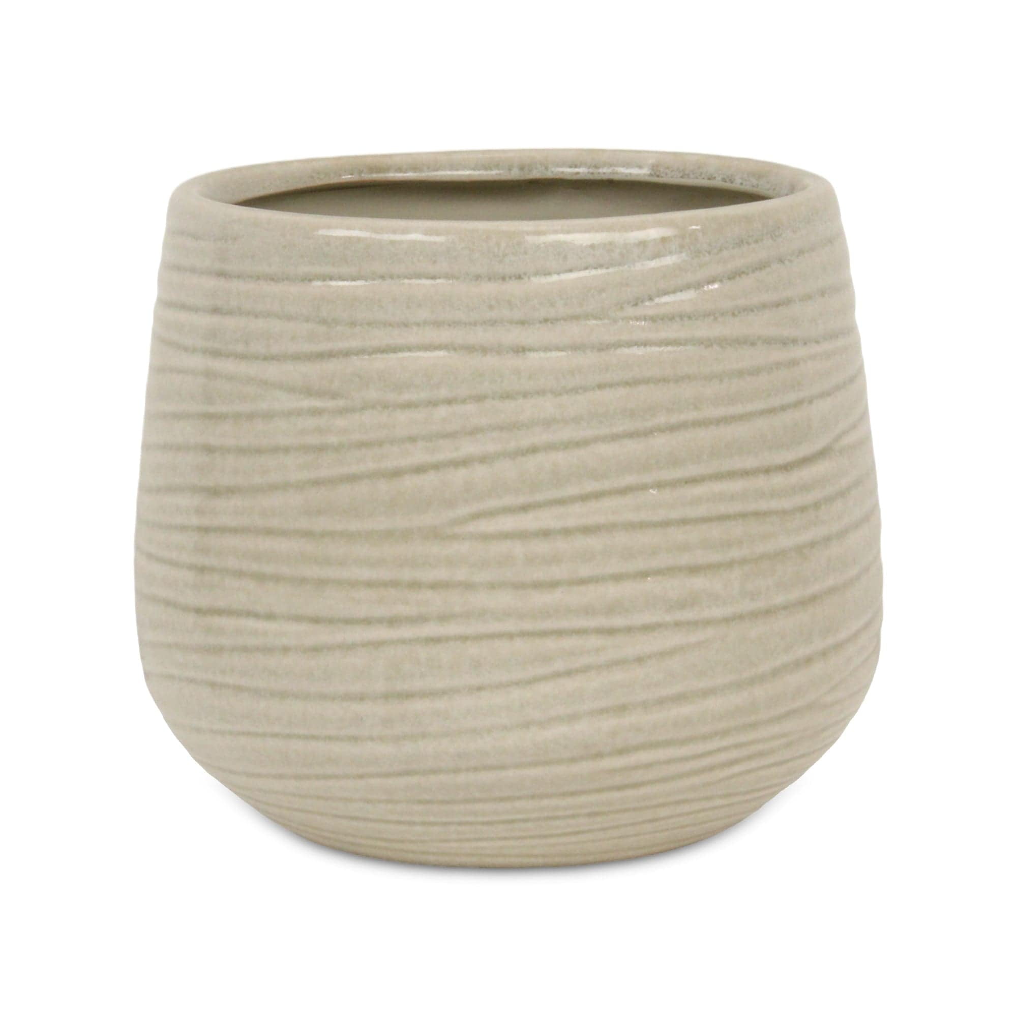 Cheungs 5924WT Fairloam Round Curved Wave Lined Pattern Ceramic Pot ...