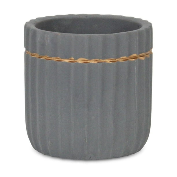 Cheungs Aurine Round Gold Trimmed Ridged Ceramic Pot - Gray Small ...