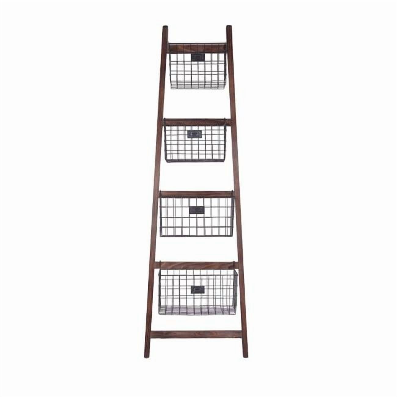 Cheungs 4-Tier Wooden Display Ladder with Metal Storage Baskets ...
