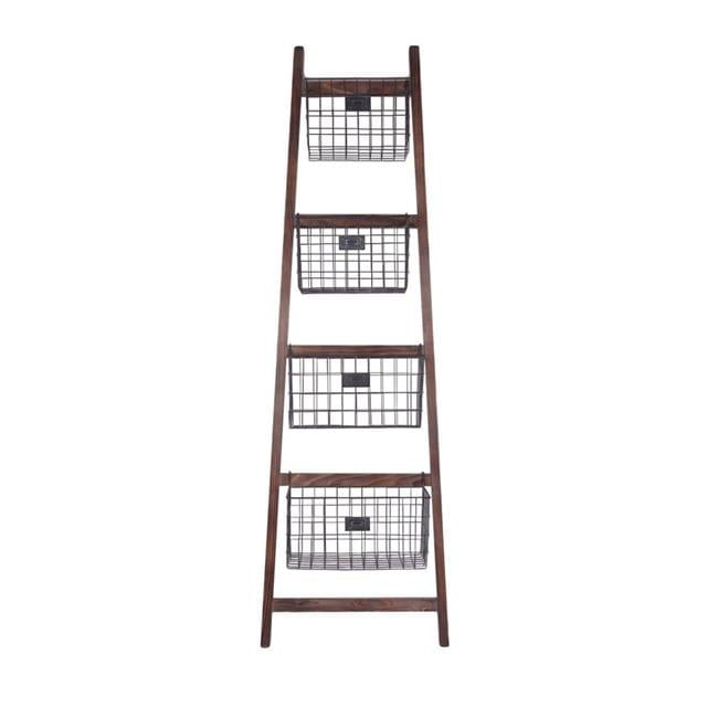 Cheungs 4-Tier Wooden Display Ladder with Metal Storage Baskets ...