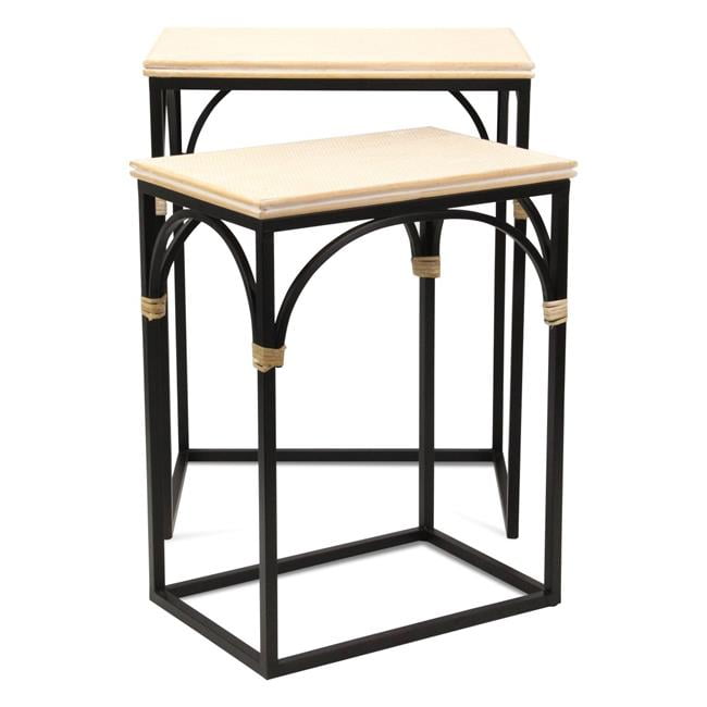 Claudette Set of 2 Rattan Accented Wood & Metal Rectangle Side Tables ...