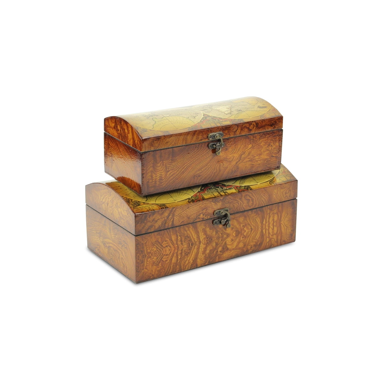 Cheungs Decorative Set of 2 Vintage Map and Wood Veneer Storage Boxes ...