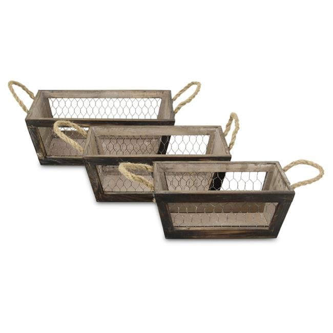 Set of 3 Tapered Wood Crates with Wire Panels - Walmart.com