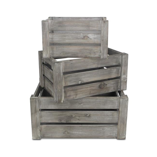 Cheungs Gray Wash Crate with Metal Strip on Slats - Set of 3 - Walmart.com