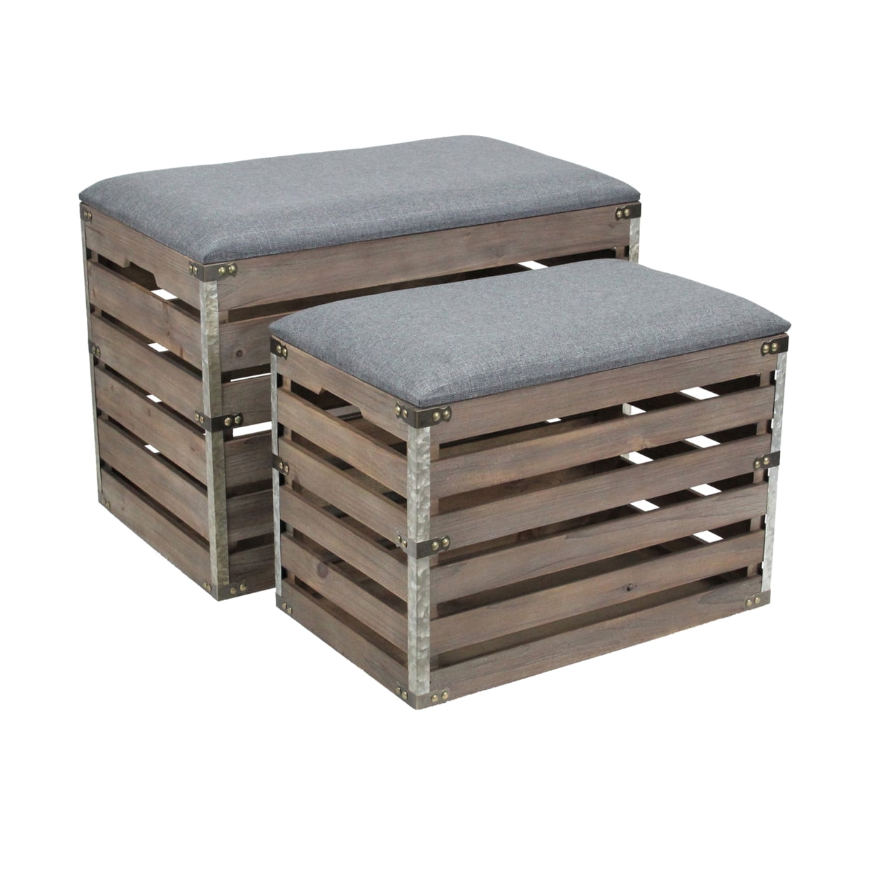 Cheungs Set Of 2 Rectangular Wood Slat Storage Bench With Metal Accents ...