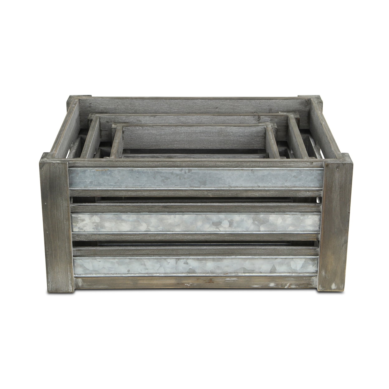 Cheungs Set Of 3 Gray Wash Crate With Metal Strip On Slats - Walmart.com