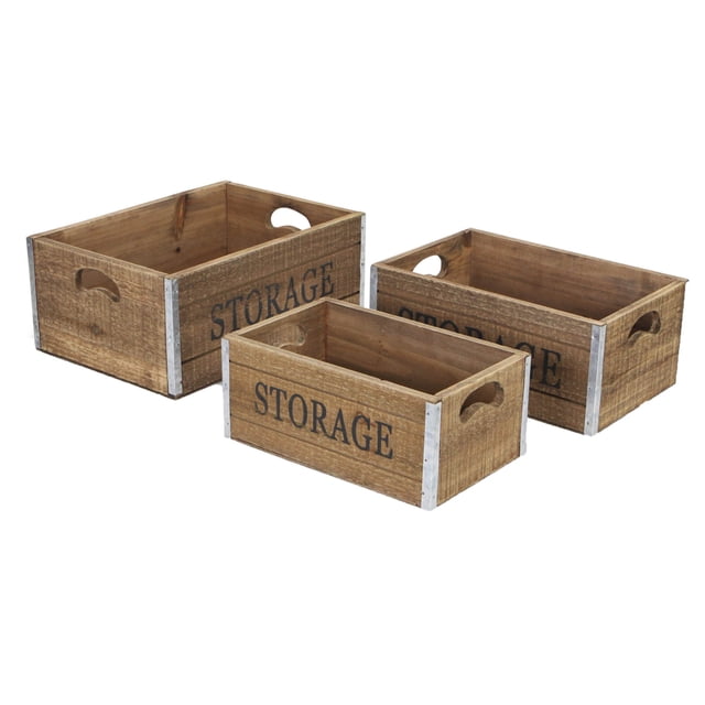 Cheungs Decorative Set of 3 Wooden Storage Crates - Large, Medium ...