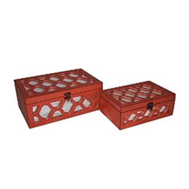 Cheungs Set of 2 Orange Wood Boxes with Overlayed Mirror Panels ...