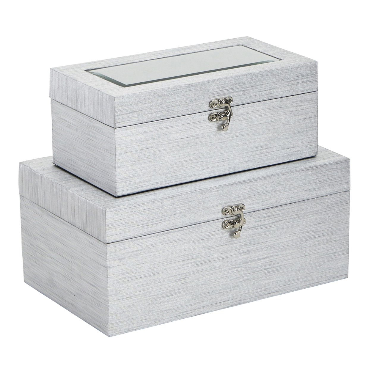 Cheungs Silver Vinyl Boxes With Top Mirror - Set Of 2 - Walmart.com