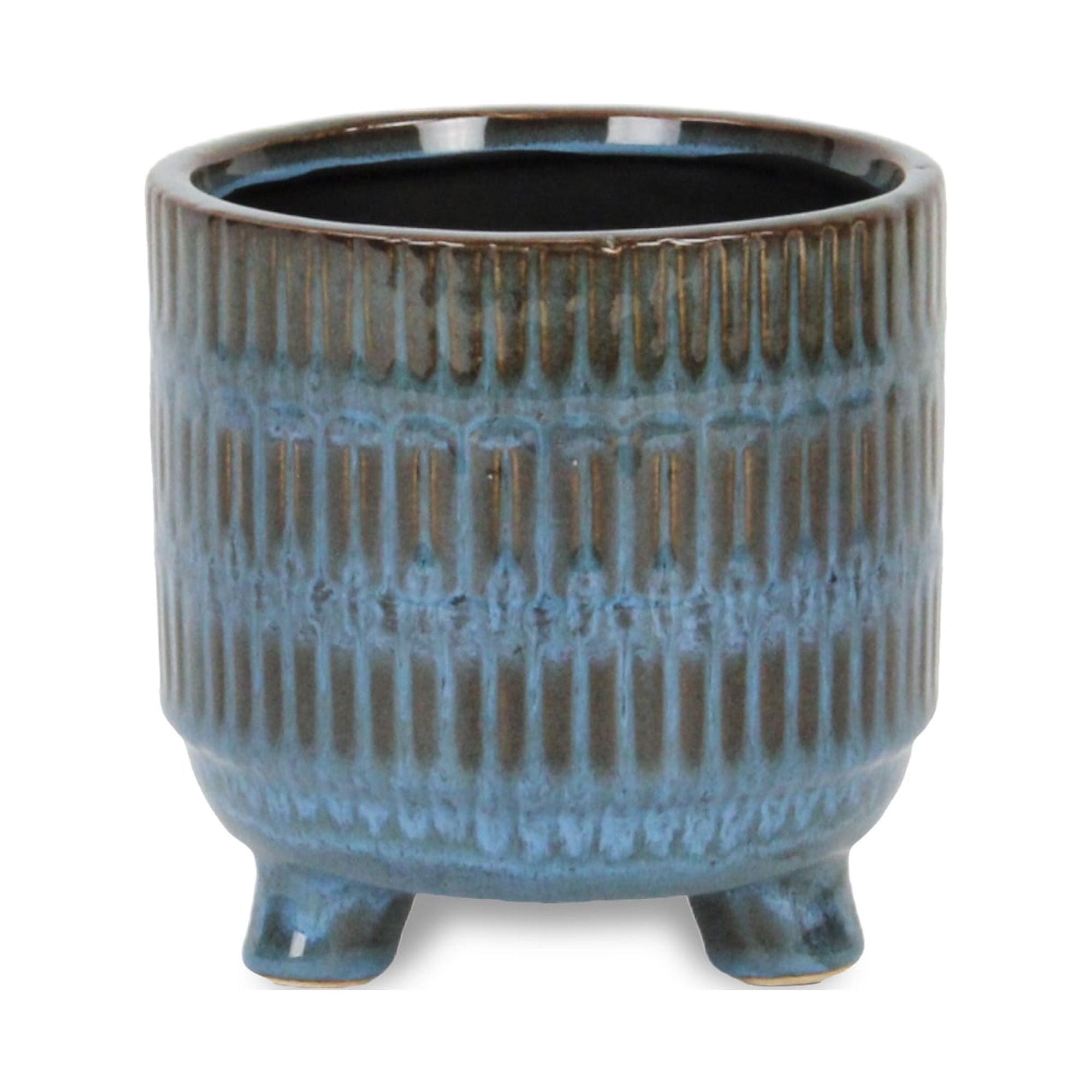 Cheungs Victrola Raised Round Tri-Band Lined Pattern Ceramic Pot - Blue ...
