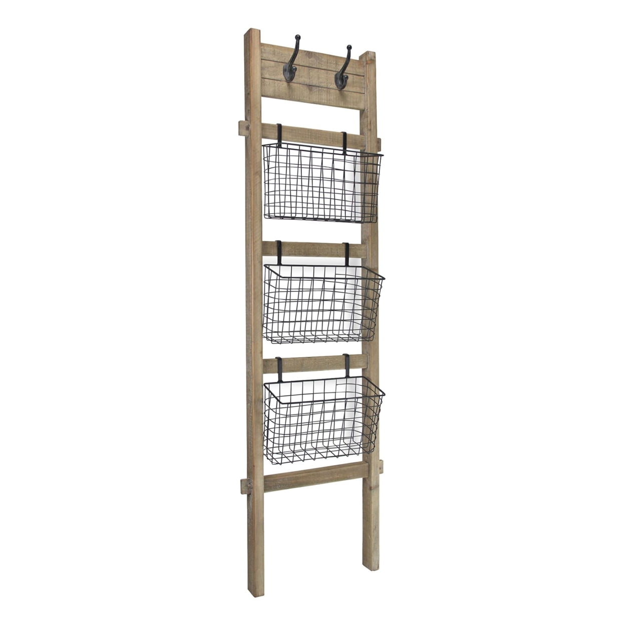 Cheungs Wooden 4 Step Symmetrical Ladder With 3 Metal Hanging Baskets ...