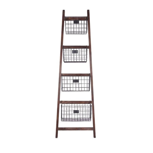 CheungsRattan Vertical Wooden Wall Stand with 4 Metal Baskets - Walmart.com