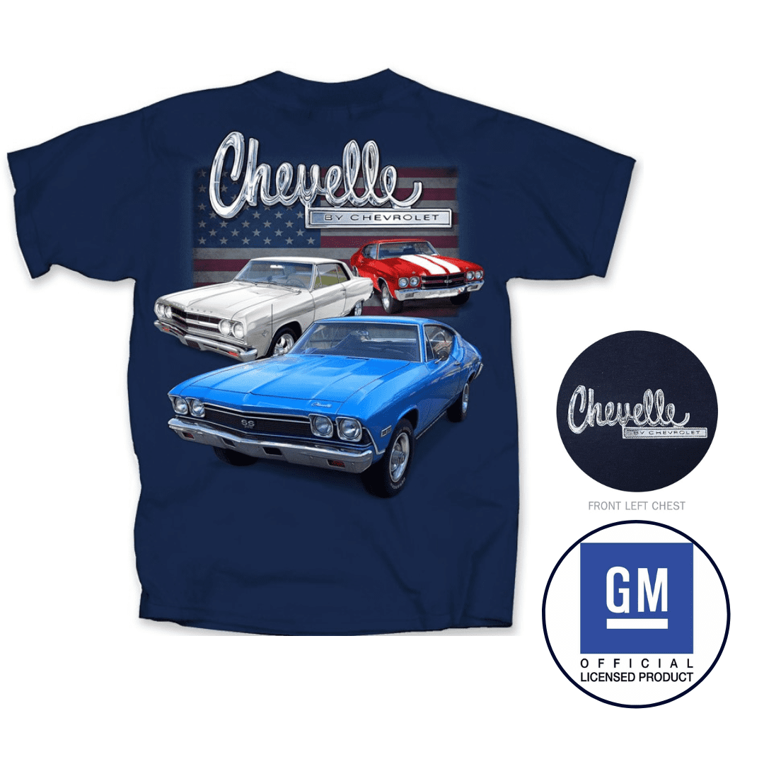 Chevelle By Chevrolet RWB USA Flag Graphic Cotton T-Shirt Blue Official ...